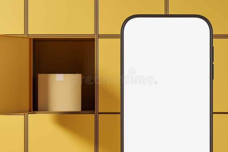 Smartphone and Automated Service Post with Parcel. Mockup Screen Stock ...