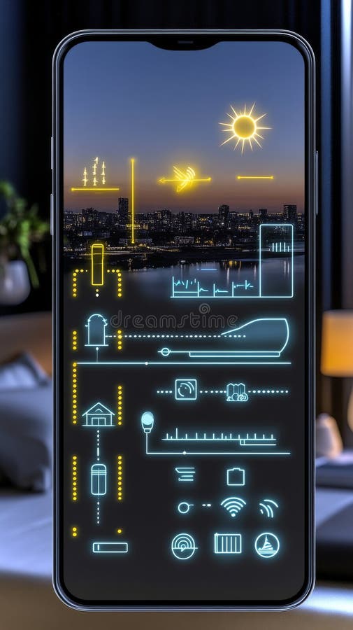Smartphone Automation Display Shows Sunrise Setting with Home ...