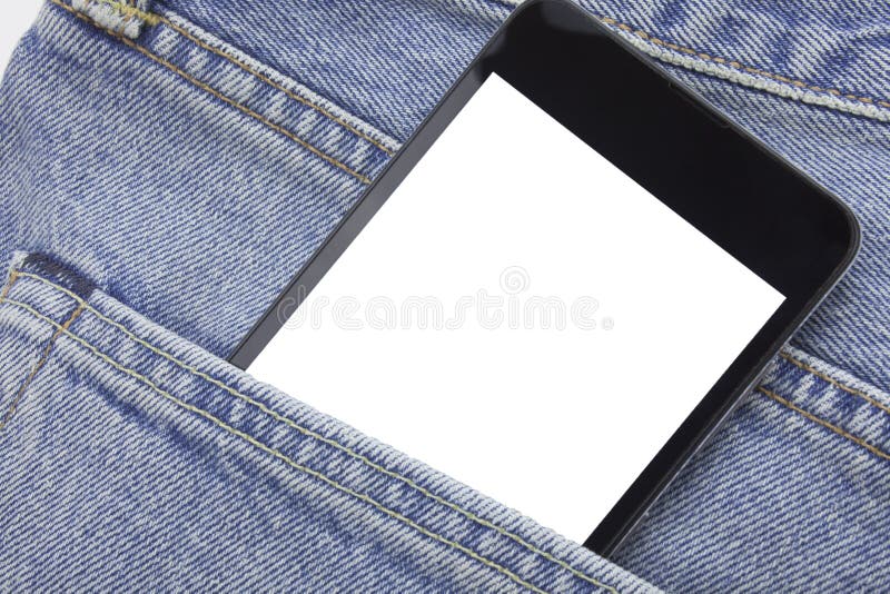 Smartphone in the Back Pocket of the Jeans. Empty White Screen of the ...