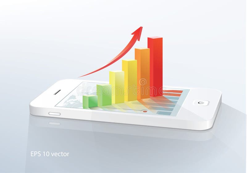 Smartphone with bar chart. stock vector. Illustration of investment ...