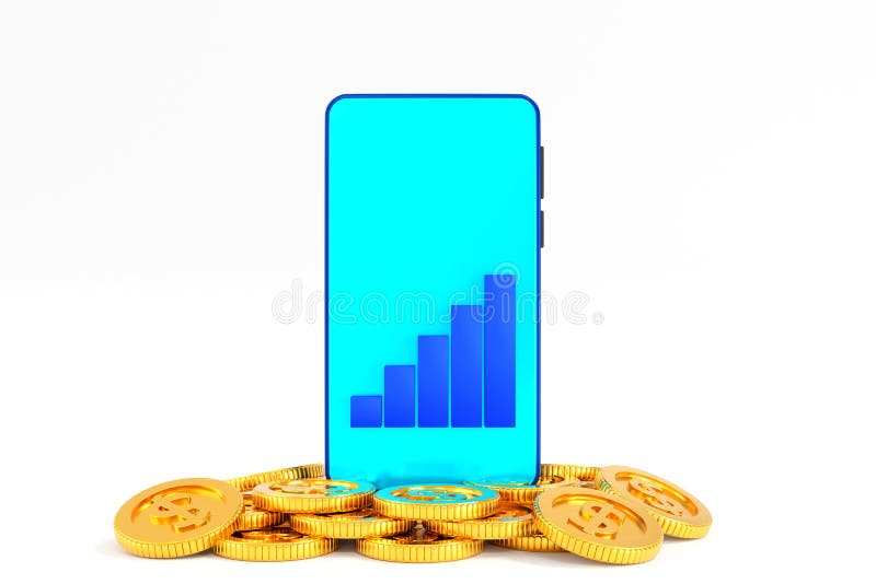 Smartphone and Bar Chart Diagram and Stack of Gold Coins, Concept of ...