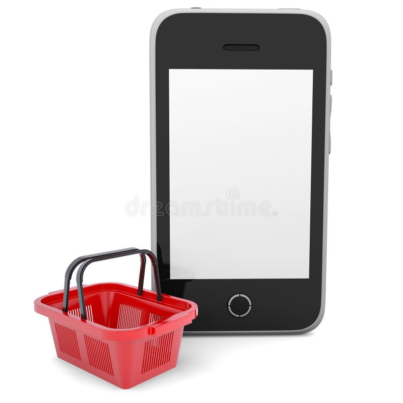 Smartphone and Basket for Purchasings Stock Illustration - Illustration ...