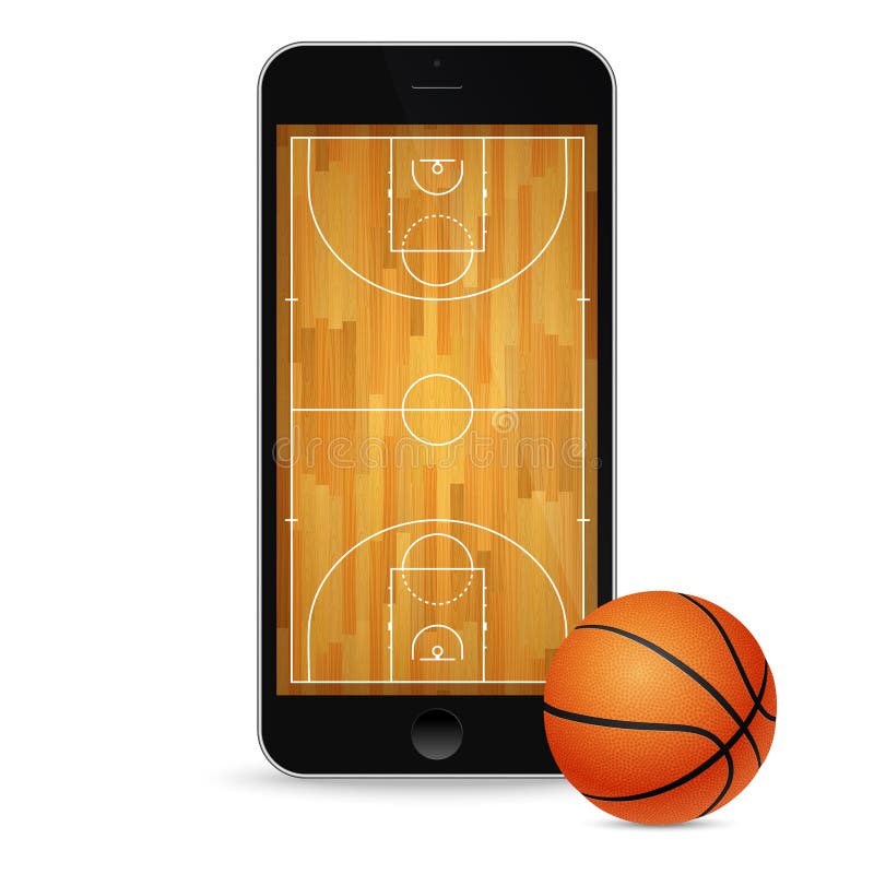 Smartphone with Basketball Ball and Court on the Screen. Stock Vector ...