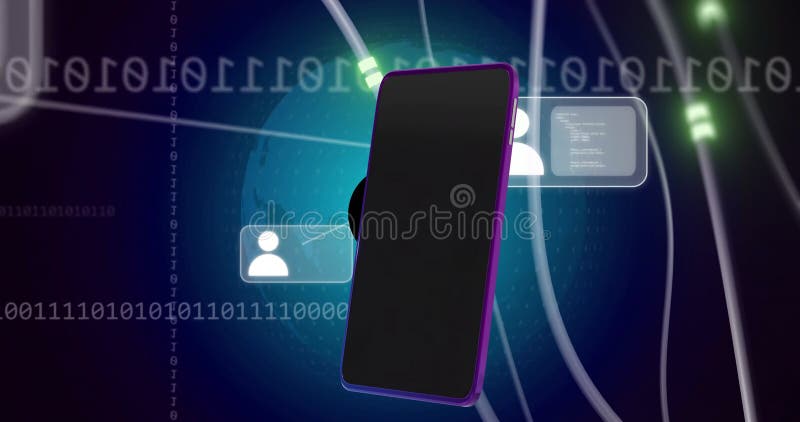 Smartphone with Binary Code and User Icons, Digital Communication ...