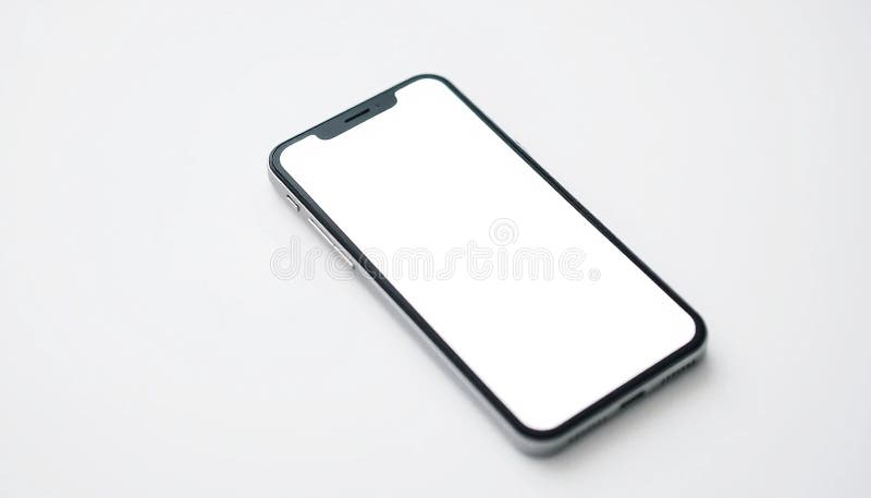 Smartphone with a Black Frame and a Blank White Screen Lies on a White ...