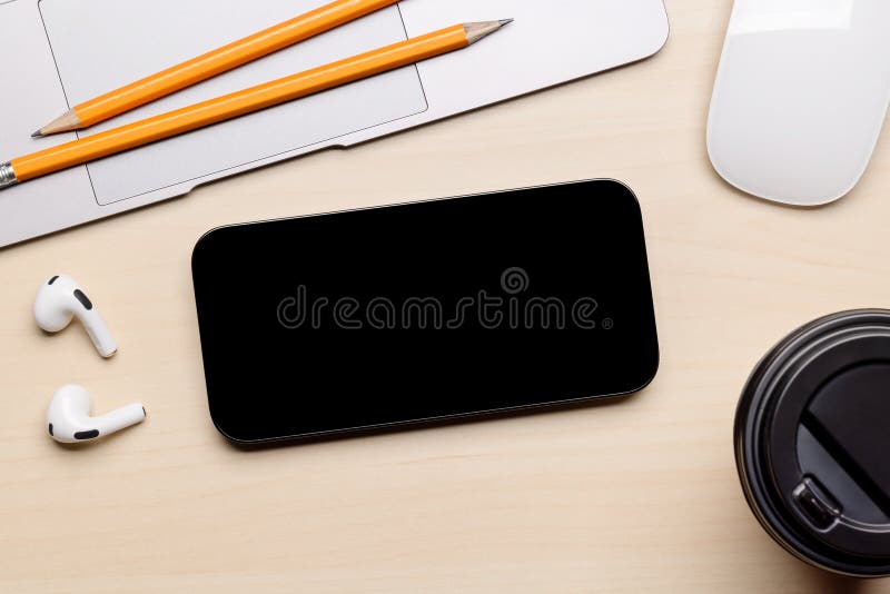 A Smartphone with a Black Screen Placed on an Office Table Stock Image ...