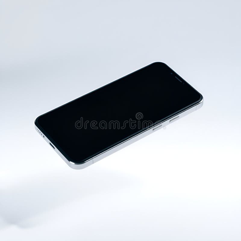 Smartphone with Blank Black Screen Floating in Air Stock Illustration ...