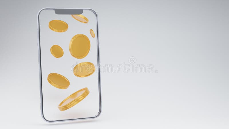 Smartphone Blank Display with Coins Falling on White Isolate Backgroung ...