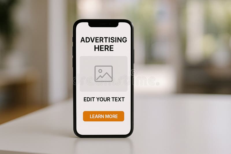 Photo Mockup Smartphone Displaying Advertising Here Editable Banner ...