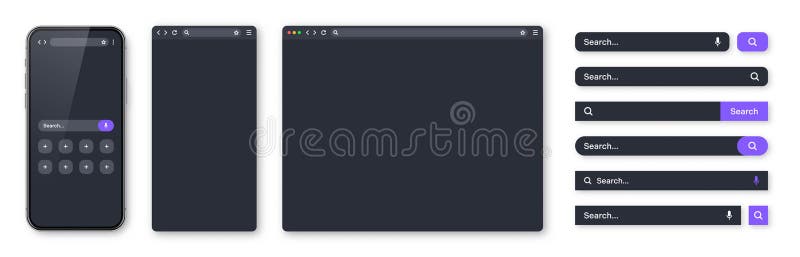 Smartphone, Blank Internet Browser Window and Search Bar Templates ...