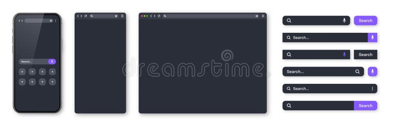 Smartphone, Blank Internet Browser Window and Search Bar Templates ...