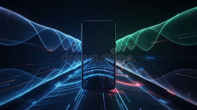 Smartphone with Blank Screen on Abstract Digital Background Stock ...