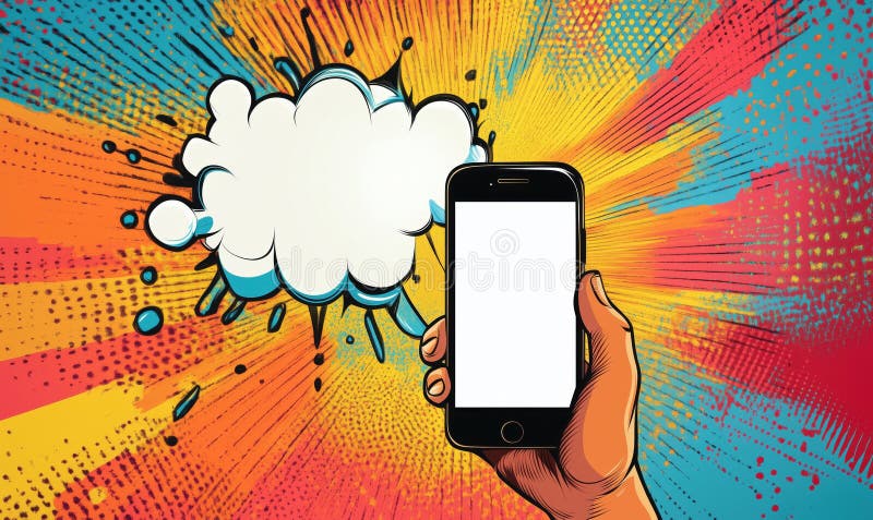 Smartphone with Blank Screen, Comic-style Explosion Background, Vibrant ...