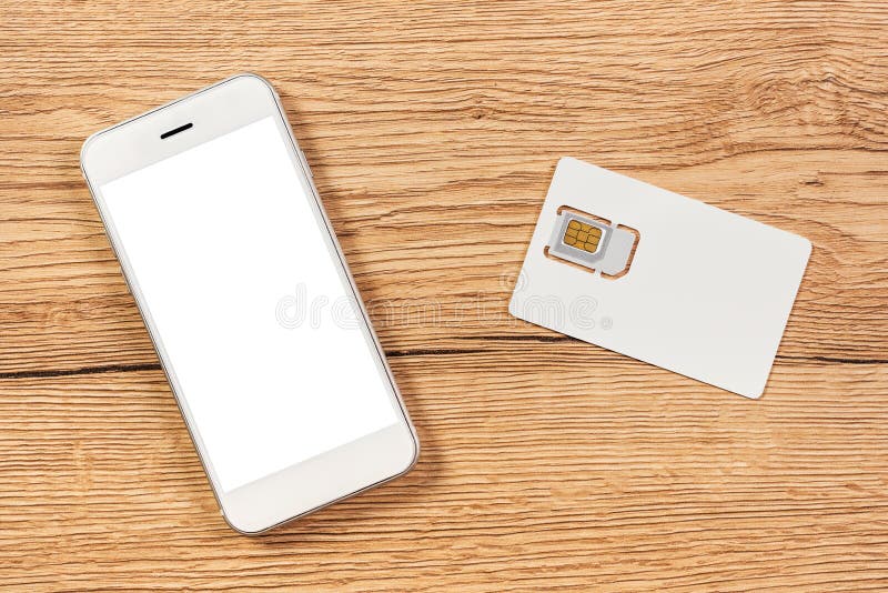 Smartphone and SIM Card on Office Table, Top View Stock Photo - Image ...