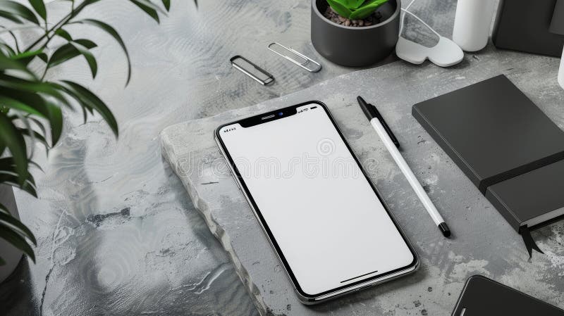 Smartphone with Blank Screen Mockup on Minimalist Desk Stock ...