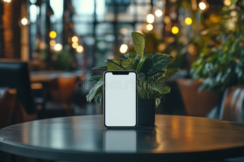 A Smartphone with a Blank Screen Placed on a Restaurant Table for Mock ...