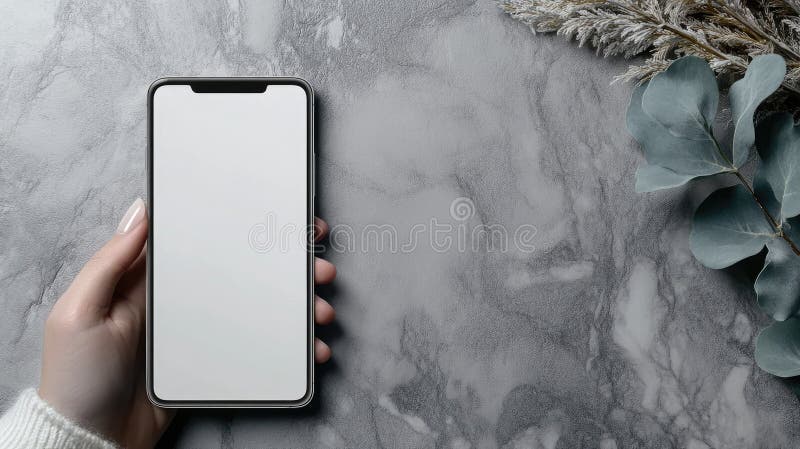 Smartphone with a Blank Screen Sits on a Grey Background, Elegantly ...