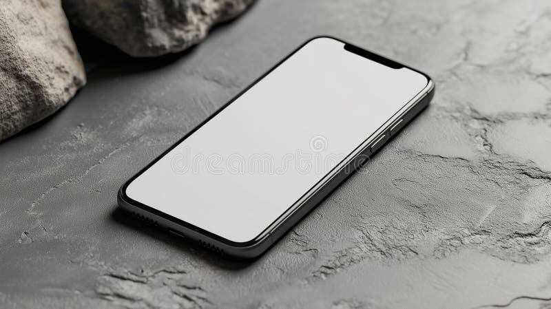 Smartphone with Blank Screen on Textured Surface with Rocks Nearby ...