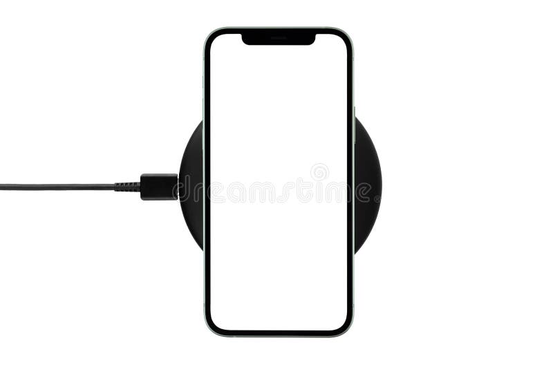 Smartphone with Blank Screen on Wireless Charging Isolated on White ...