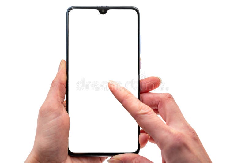 Woman Typing on a Smartphone with Blank Screen for Customisation Stock ...