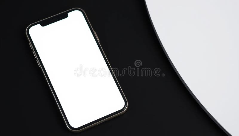 Smartphone with a Blank White Screen Lying on a Black Surface. Its ...