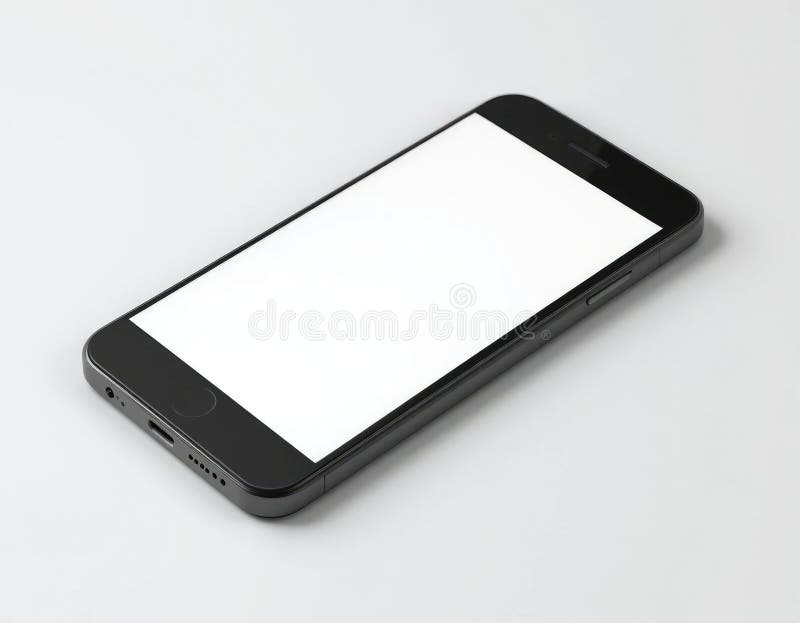 Smartphone with Blank White Screen Mockup on Clean White Surface Stock ...