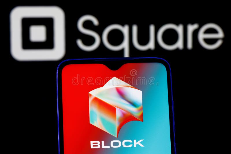 Smartphone with Block Logo on Screen on Background of Square Logo ...