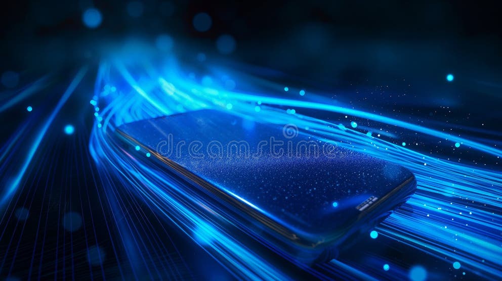 Smartphone with Blue Light Trails Stock Image - Image of smartphone ...