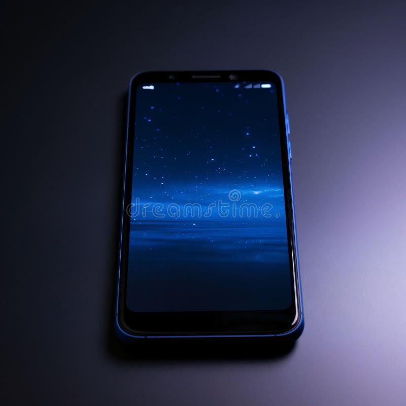 Smartphone with Blue Screen and Starry Night Sky on the Background ...
