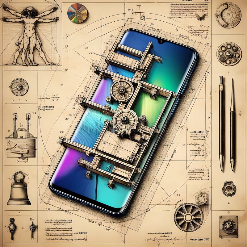Smartphone Blueprint stock image. Image of vintage, android - 299966031