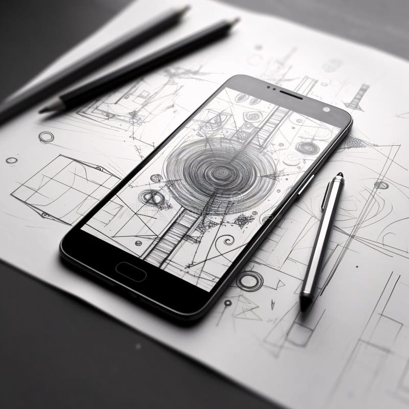 Smartphone with Blueprint and Pencils on Table. Architectural Project ...