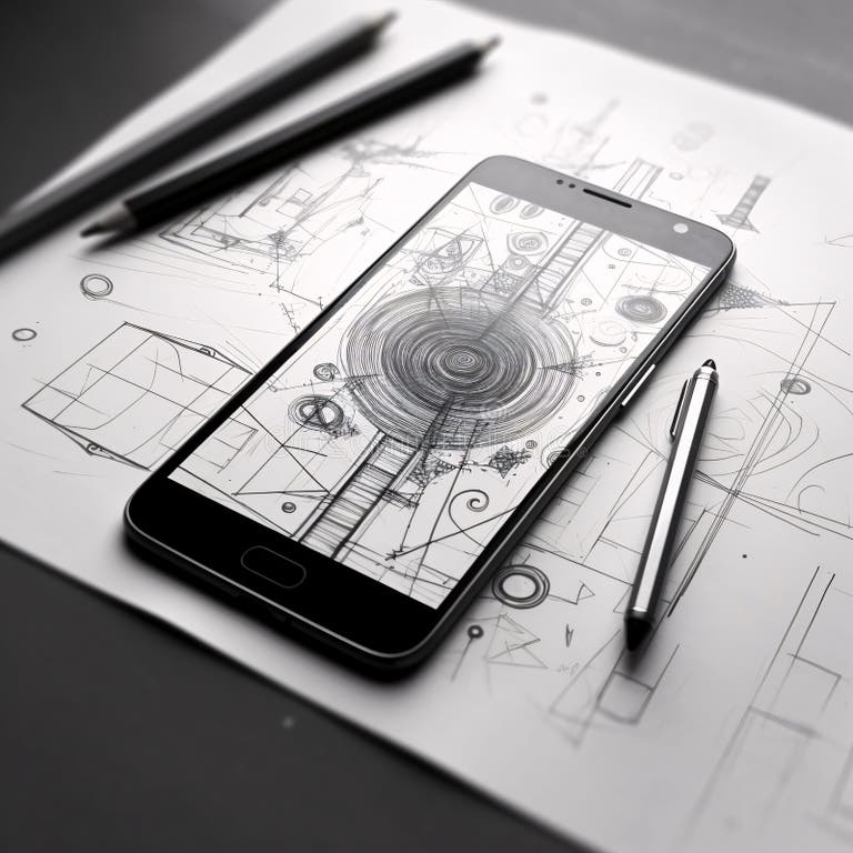 Smartphone with Blueprint and Pencils on Table. Architectural Project ...