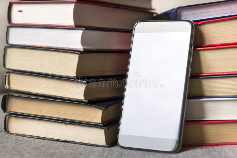 Smartphone among Books, Many Books, 2 Stacks of Books Stock Image ...