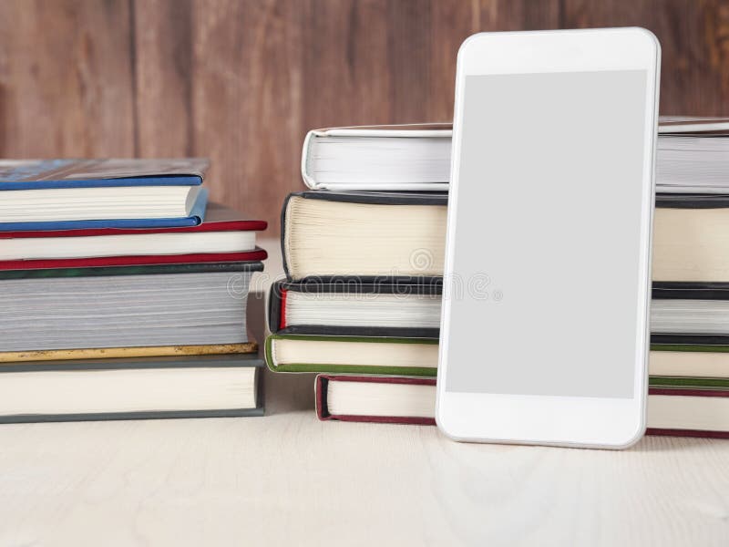 Smartphone, Books and Headphones Close-up. White Background Copy Space ...
