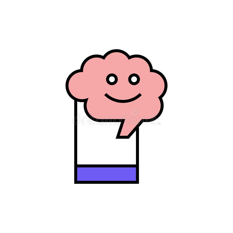 Smartphone with Brain Cloud. Artificial Intelligence. Line Coloured ...