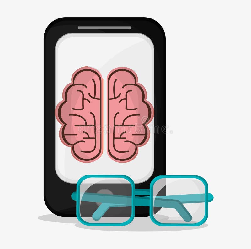 Smartphone and Brain Icon stock vector. Illustration of internet - 87271435