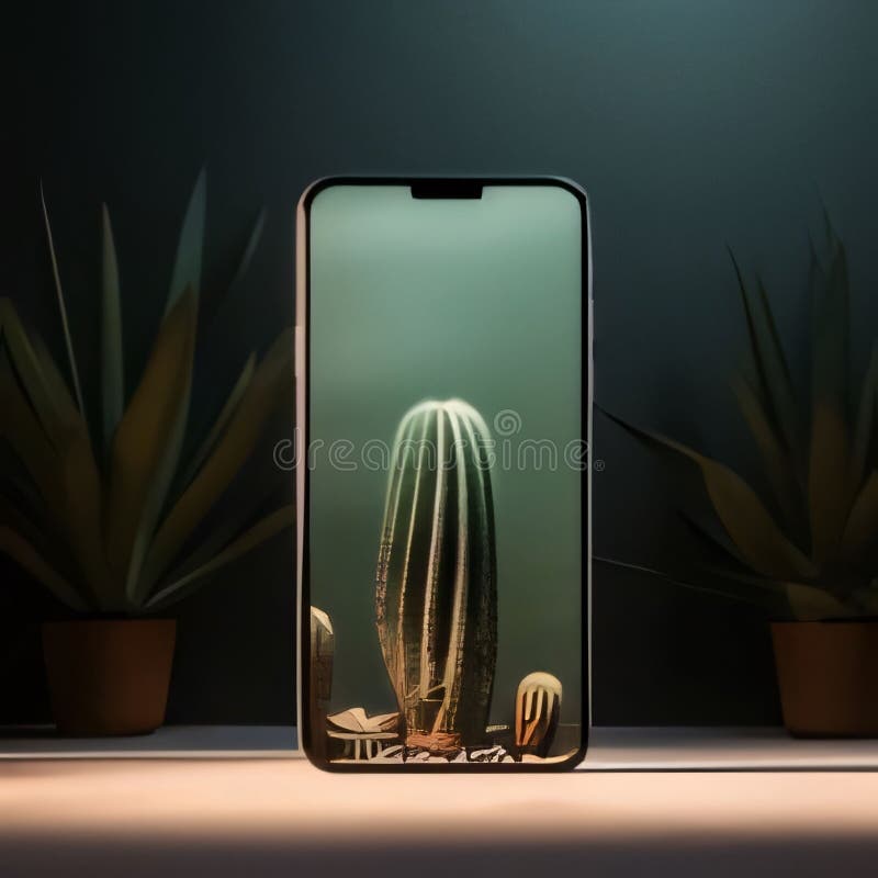 Smartphone with Cactus on the Screen. 3D Rendering Stock Illustration ...