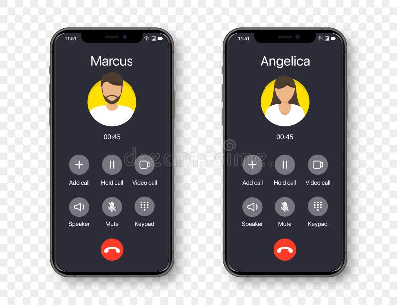 Smartphone Call App Interface Template with Man and Woman User Icon ...