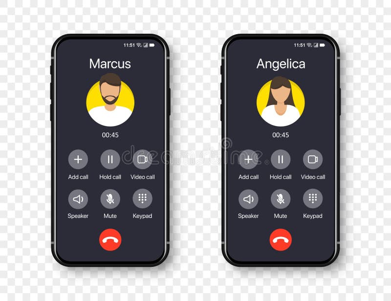 Smartphone Call App Interface Template with Man and Woman User Icon ...
