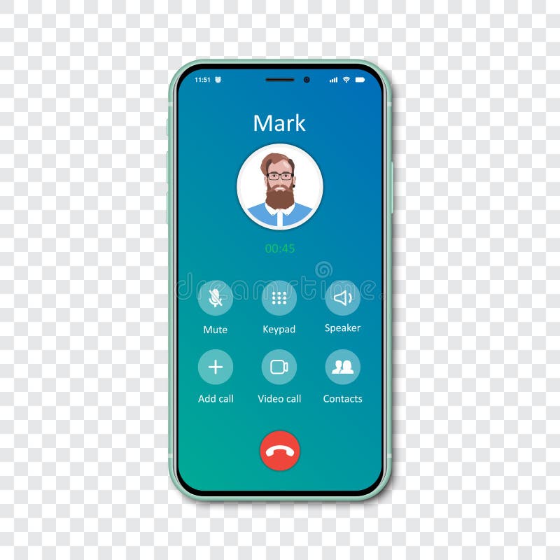 Smartphone Call App Interface Template on a Transparent Background ...