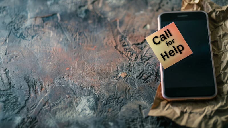 Smartphone with Call for Help Note on Textured Surface. Digital Age ...
