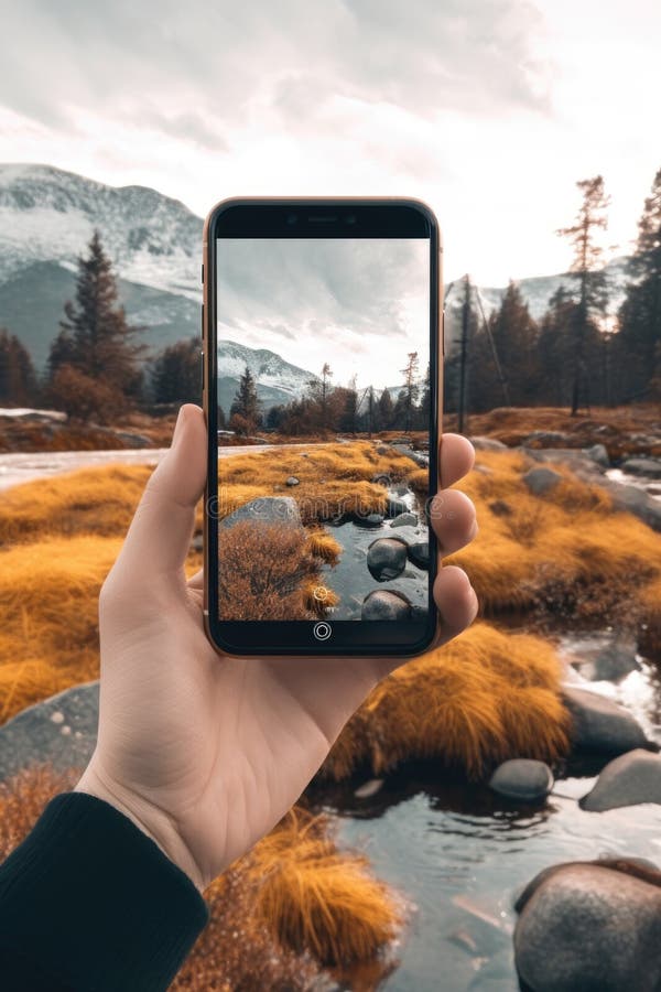 Smartphone Camera Capturing Landscape Scenery Stock Illustration ...