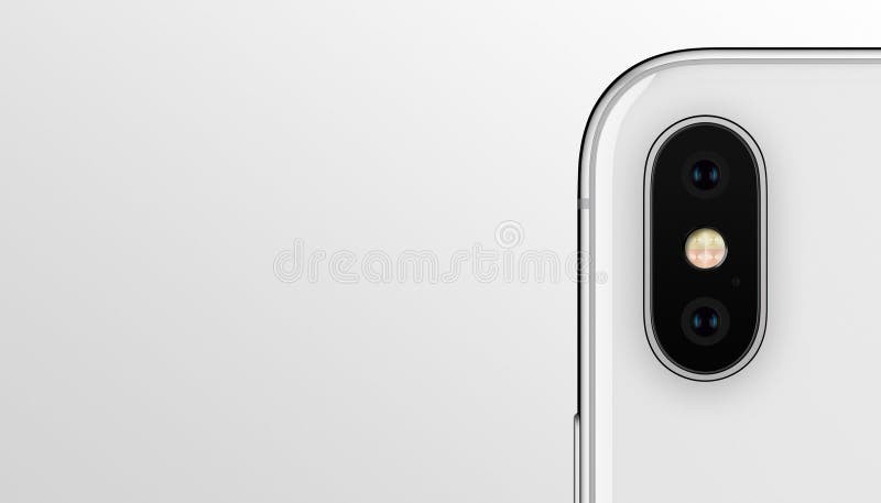 Closeup White Smartphone Similar To IPhone X Dual Camera Module on Gray ...