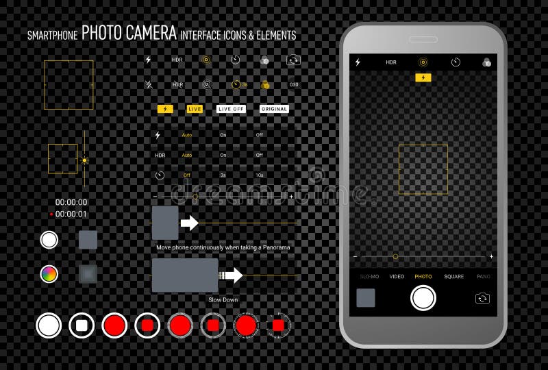 Smartphone Camera Screen Icons Stock Vector - Illustration of shutter ...