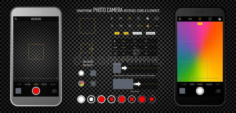 Smartphone Camera Screen Icons Stock Vector - Illustration of button ...