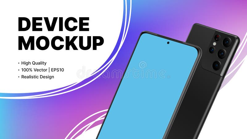 Smartphone with 5 Cameras, Front and Back View, Realistic Mockup ...