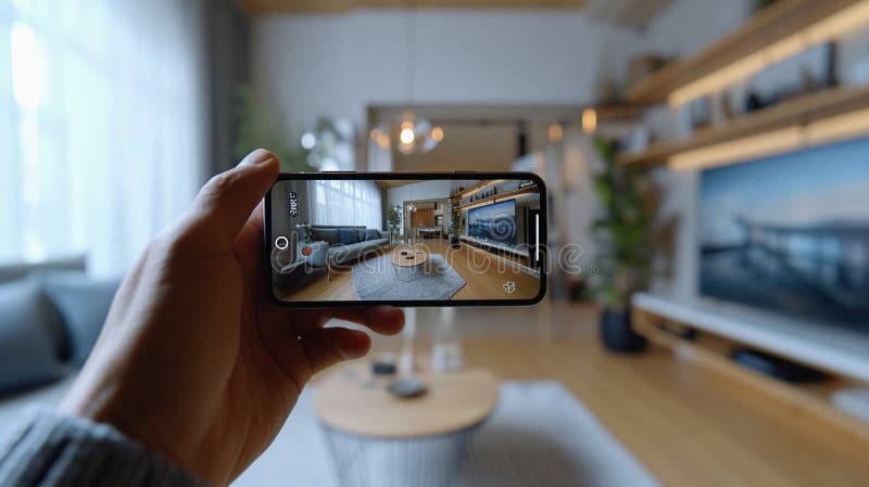 Smartphone Capturing Modern Living Room Interior Stock Illustration ...