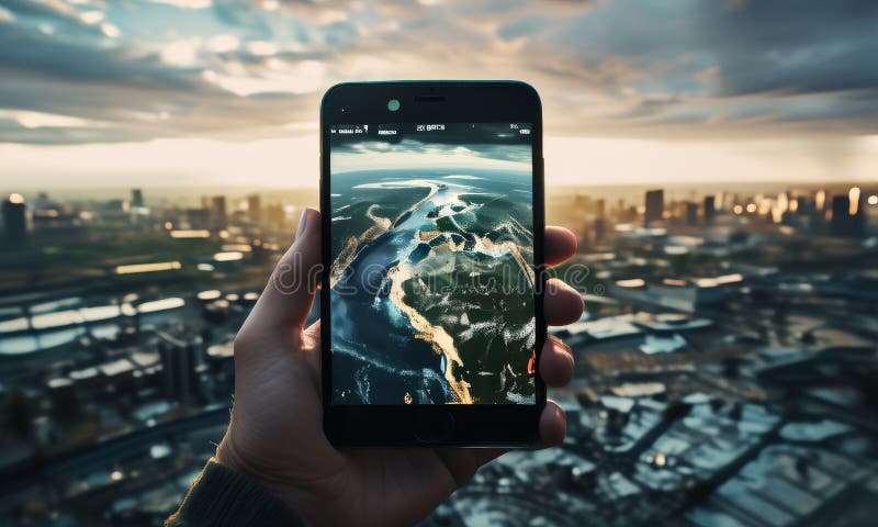 Smartphone Capturing a Panoramic City View Stock Photo - Image of ...