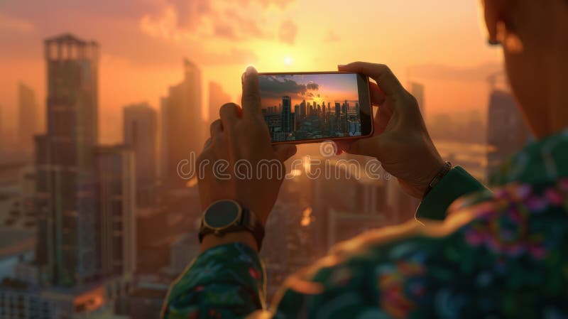 The Smartphone Capturing Sunset.AI Generated Image Stock Image - Image ...