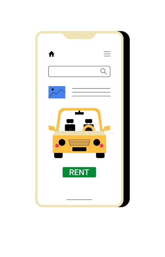 Smartphone with Car Rental Application Interface in Flat Vector ...